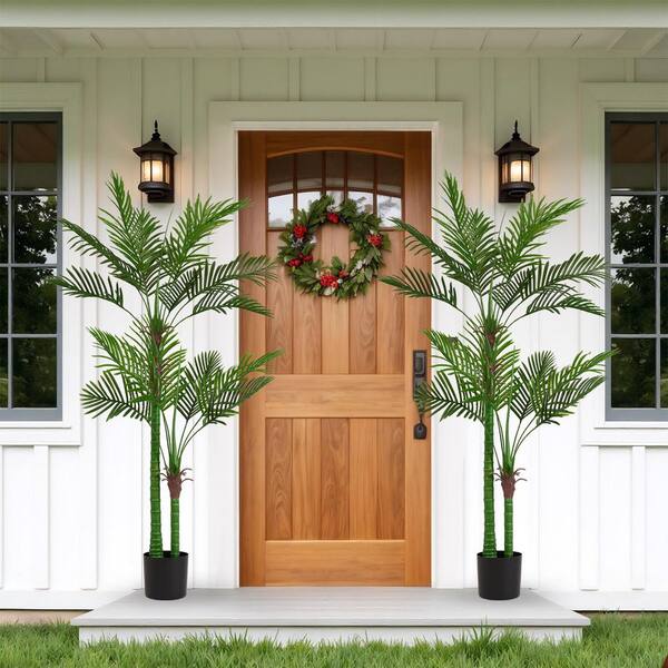 INNOBULE 6 ft. Artificial Double Rod Loose Tail Palm Tree 18-Leaf Pot ...