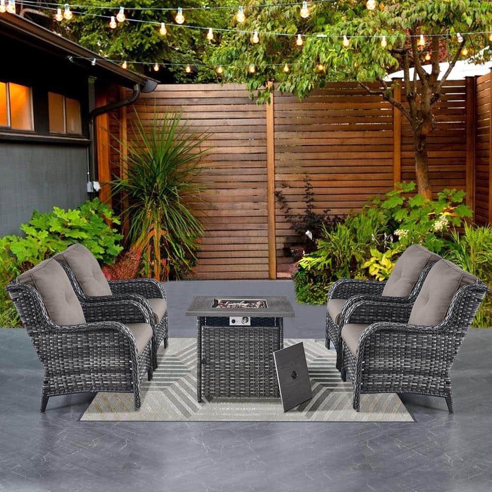 Gymojoy Carolina Gray 5-Piece Wicker Patio Conversation Set with ...