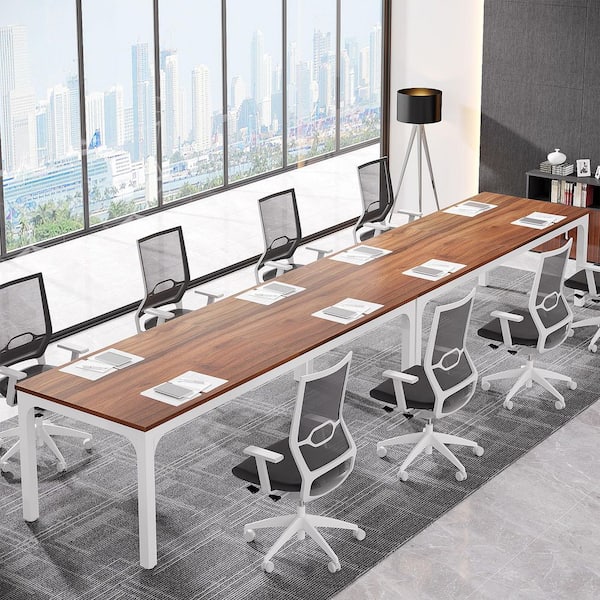 BYBLIGHT Moroni 78.7 in. Walnut and White Wood Computer Desk ...