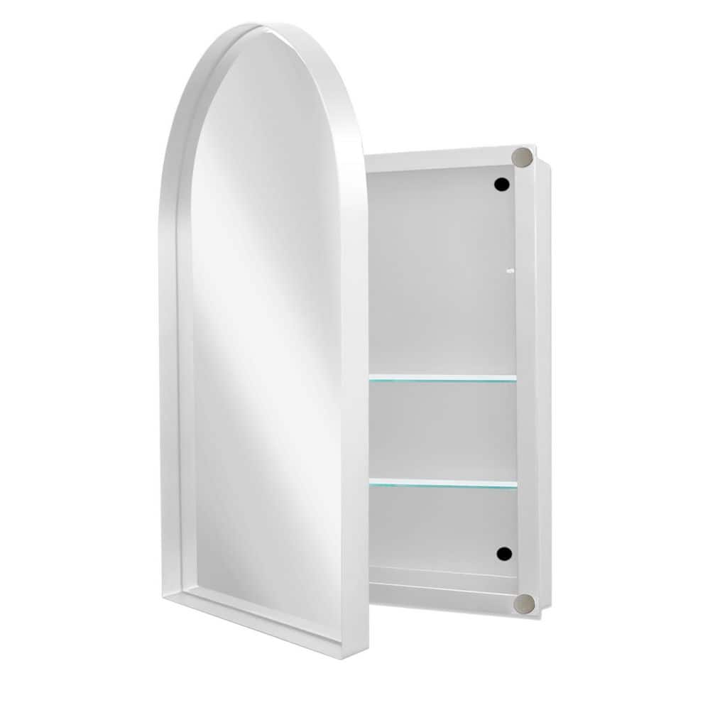 RAINLEX 24 in. W x 36 in. H Arched Metal Medicine Cabinet with Mirror ...