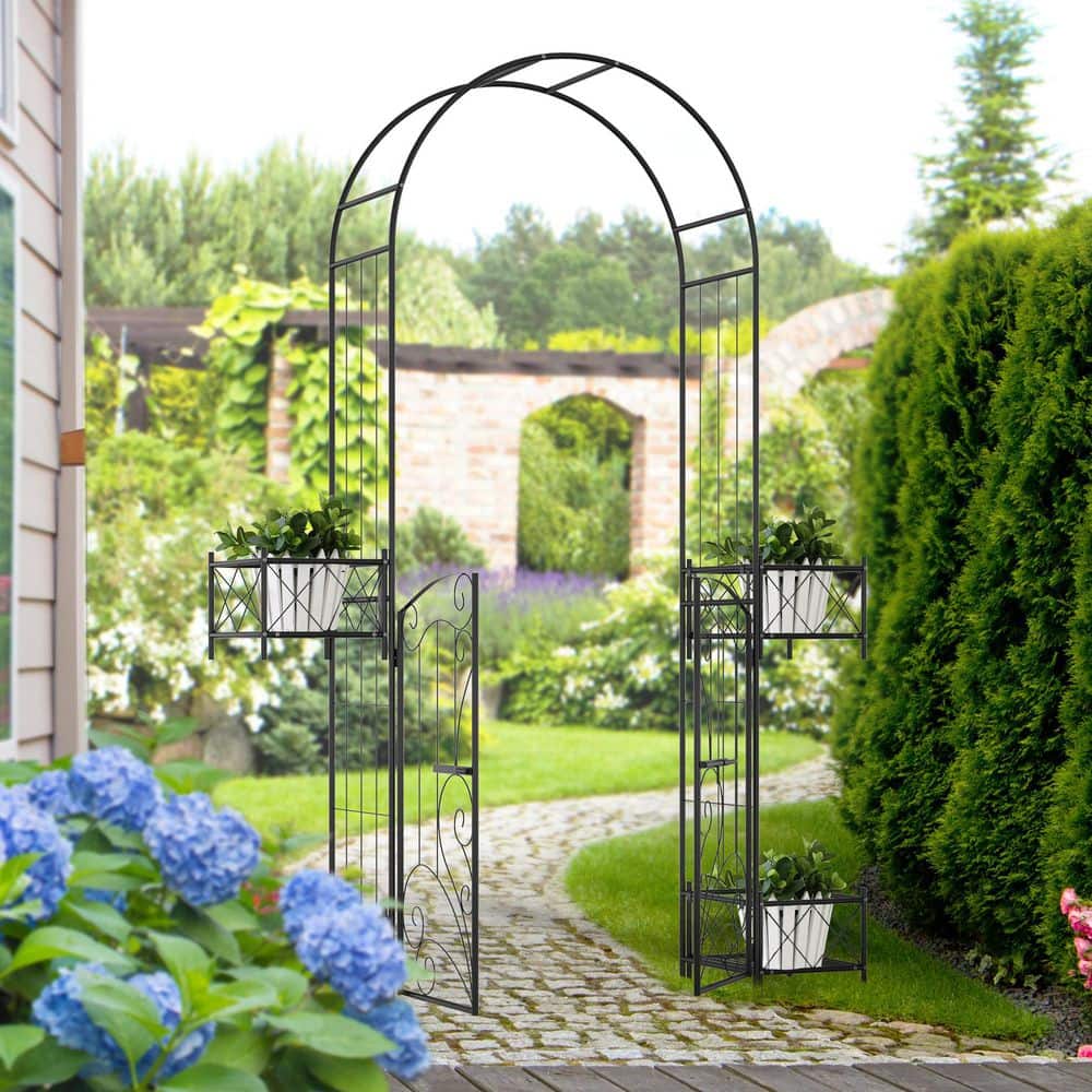 WTVWTV 64 (L)X16(W)X85(H)in. Outdoor Black Trellis Metal Garden Arch ...
