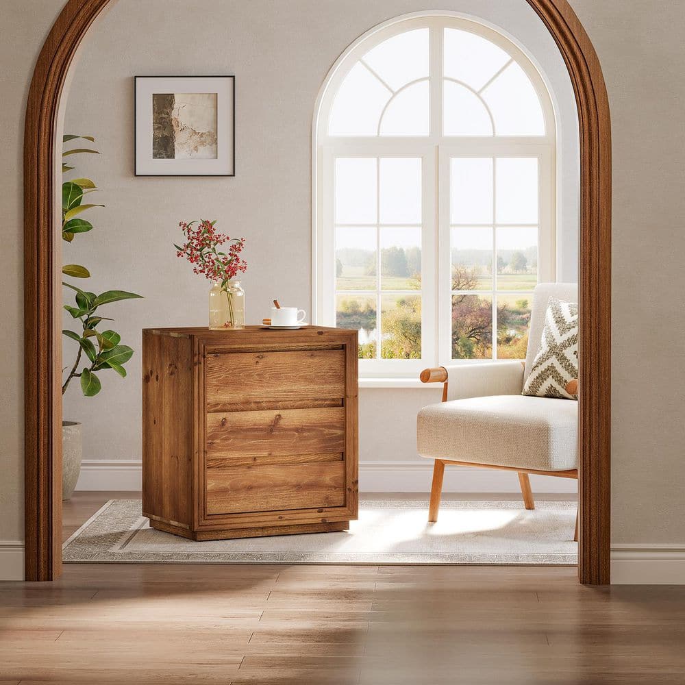 BYBLIGHT Kerlin 23.6 in. Brown Rectangle Solid Wood End Table Side ...