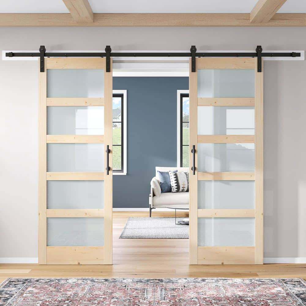 easelife 60 in. x 84 in. (Double 30 in.) 5 Lite Frosted Glass Spruce ...