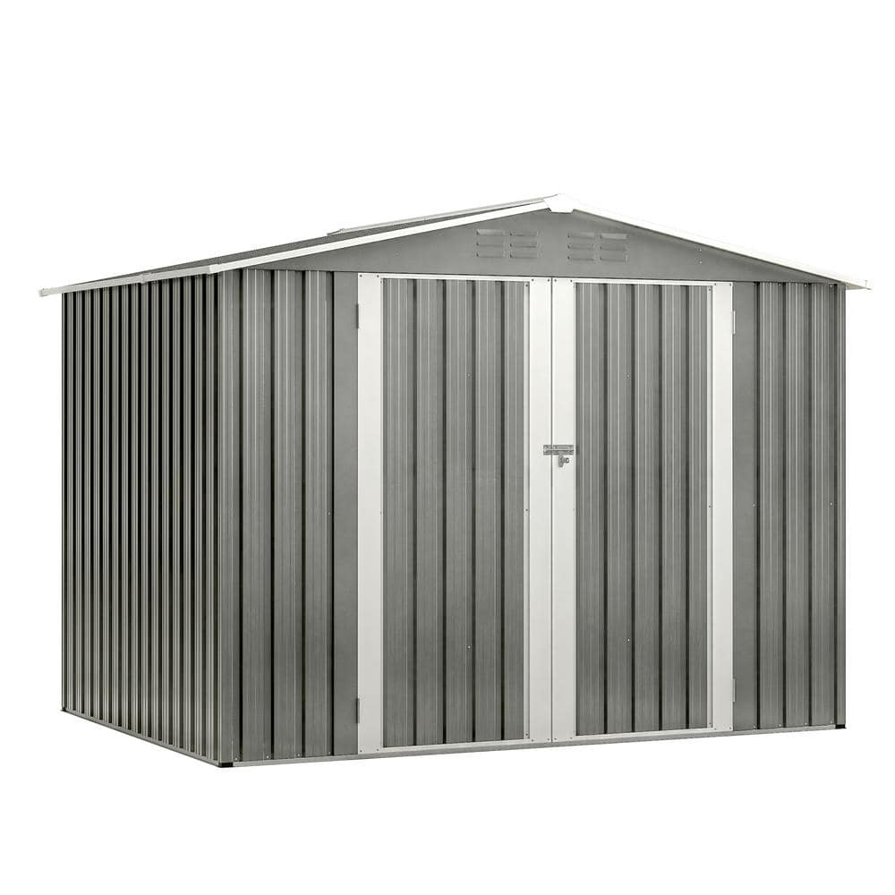 Zeus & Ruta 8 ft. W x 6 ft. D Galvanized Gray Metal Sheds and Outdoor ...