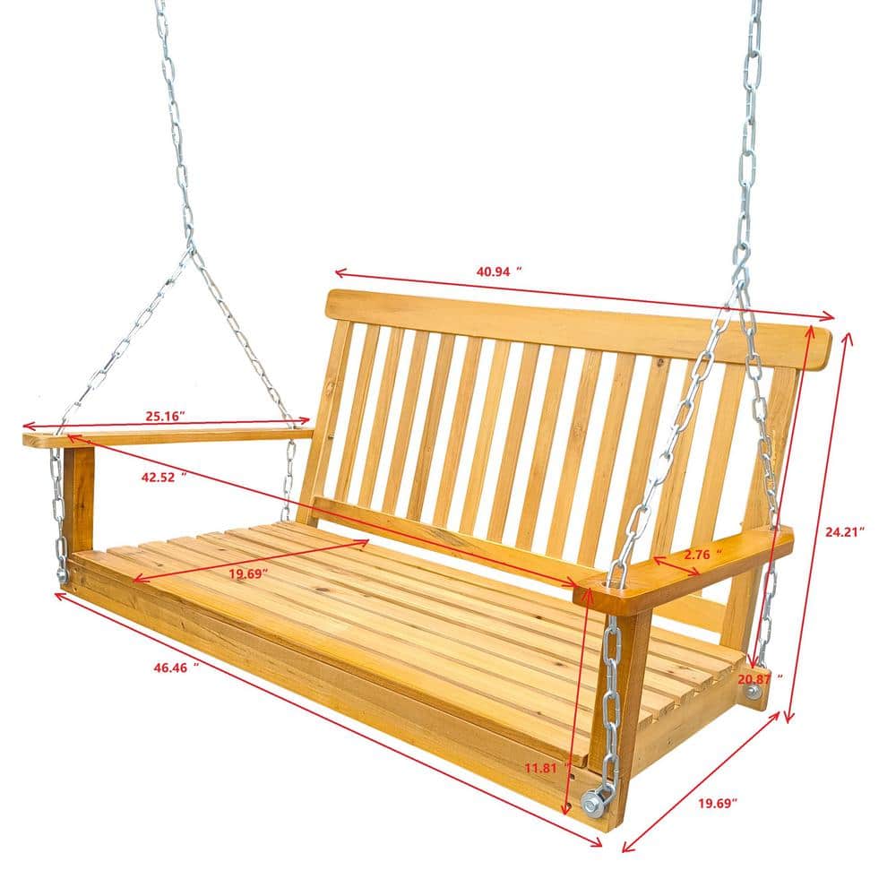 COOLSHARK 800 lbs. 2-Person Outdoor Fir Wood Patio Swing Chair Heavy ...