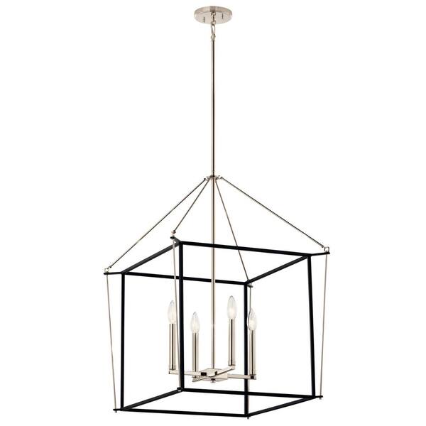 KICHLER Eisley 30 in. 4-Light Polished Nickel and Black Modern Foyer ...