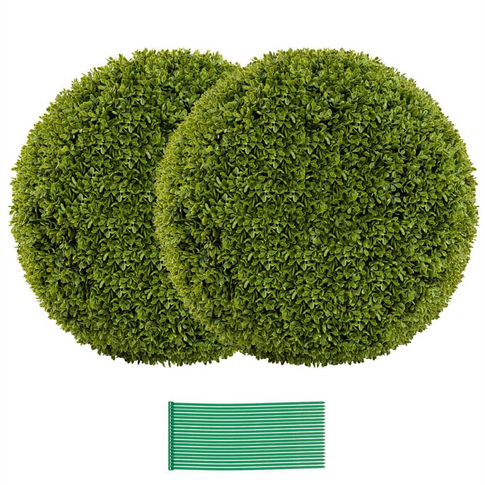 Costway 20 in. Green Faux Boxwood Balls Artificial Shrub with Sun ...