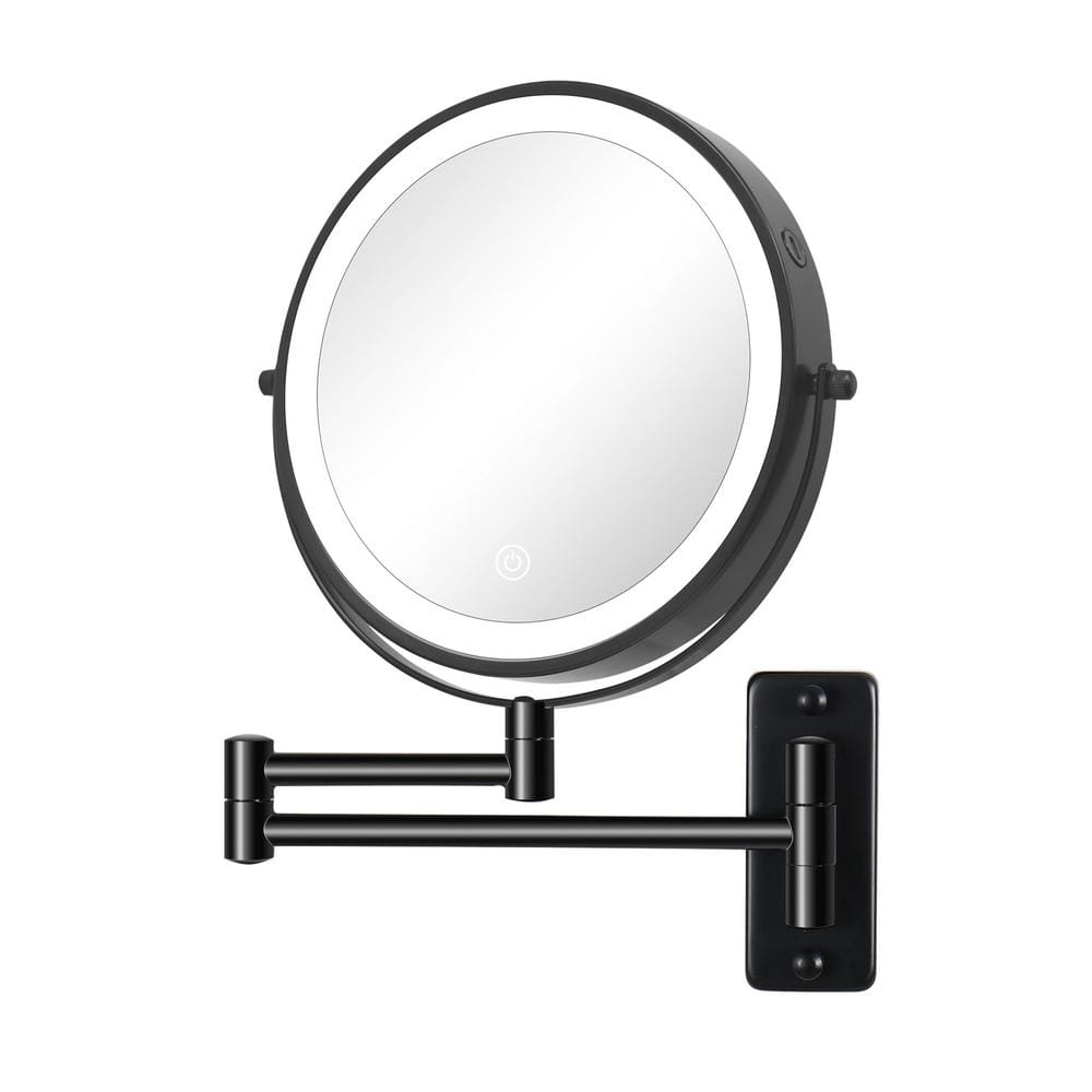 FUNKOL 8 in. W Black Round 1X/10X Magnifying Wall Mounted Built-In ...