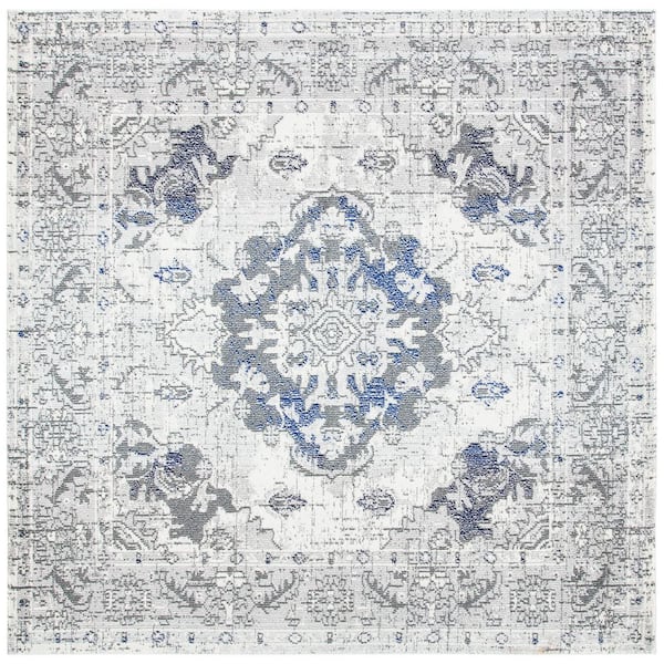 SAFAVIEH Monaco Ivory/Gray 7 ft. x 7 ft. Distressed Border Medallion ...