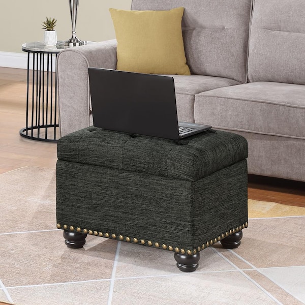 Convenience Concepts Designs4Comfort 5th Avenue Dark Charcoal Gray Linen Storage Ottoman R9 126 The Home Depot