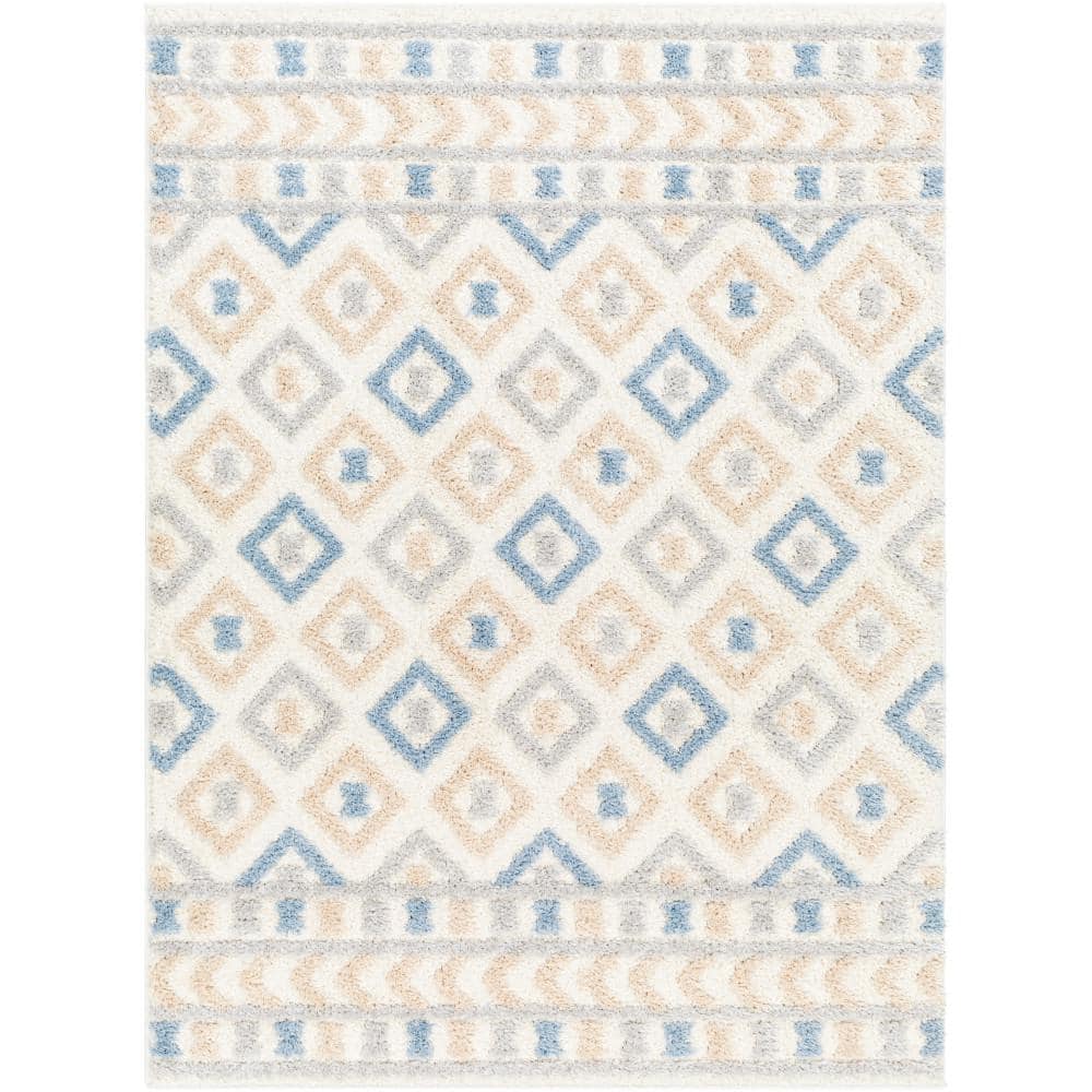 Livabliss Rodos Blue/Cream Diamond 7 ft. x 9 ft. Indoor Area Rug ...