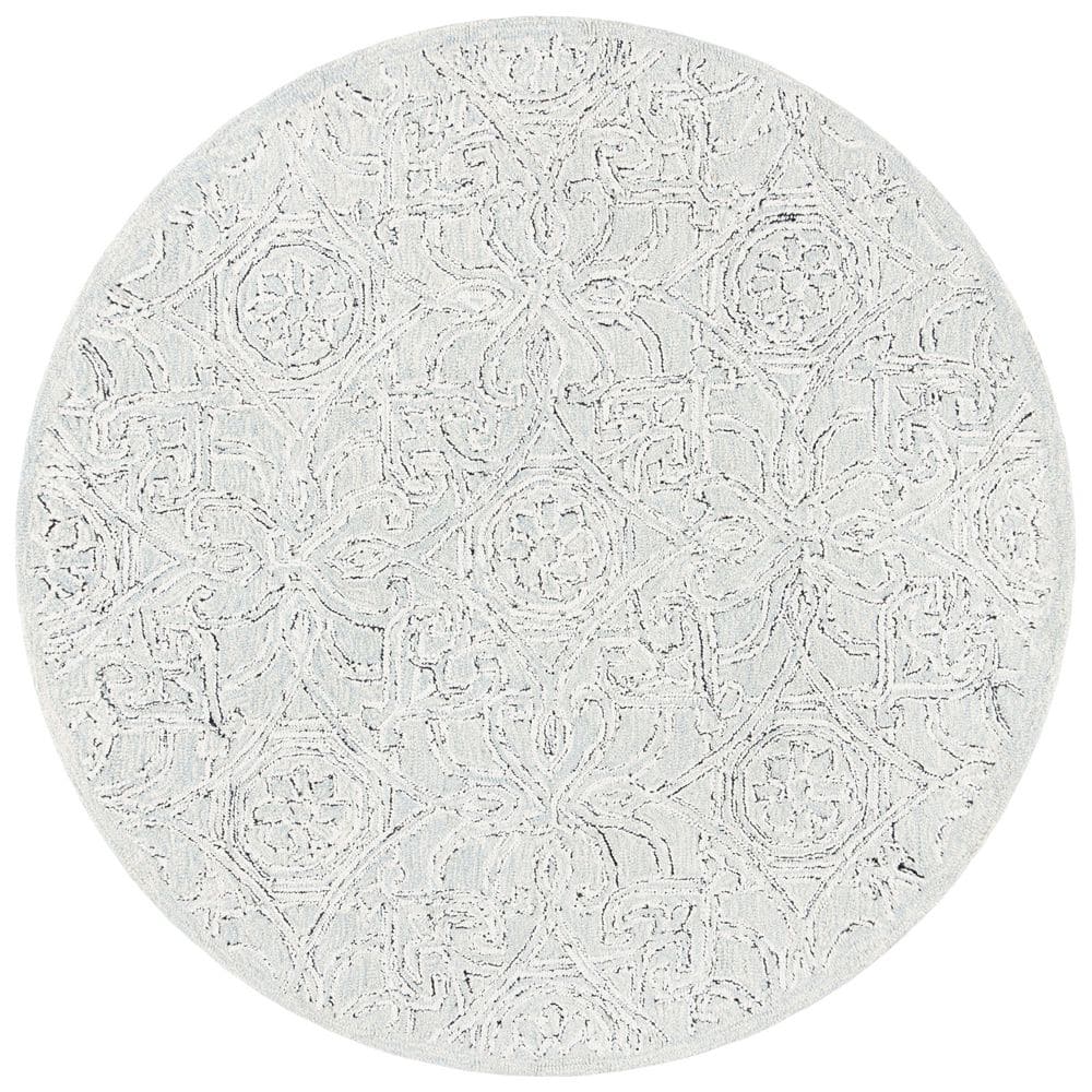 SAFAVIEH Micro-Loop Grey/Ivory 5 ft. x 5 ft. Geometric Round Area Rug ...