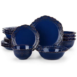MALACASA 16-Piece Modern Stoneware Blue Dinnerware Set Tableware ...