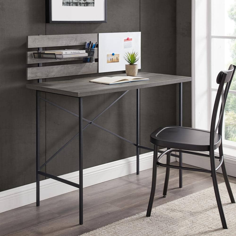 Welwick Designs 42 in. Rectangular Grey Wash Writing Desks with Storage ...