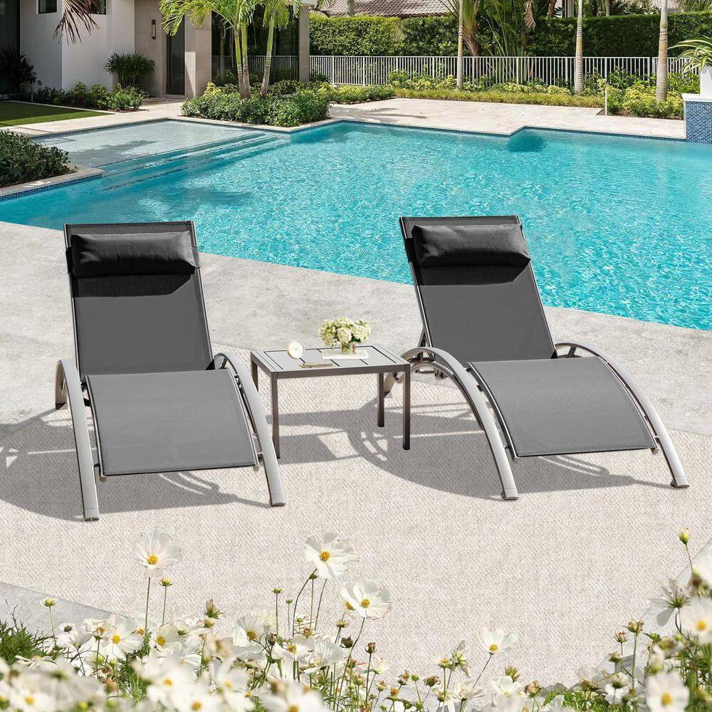 Dark Gray Aluminium Outdoor Stacking Lounge Chair Set of 3 with ...