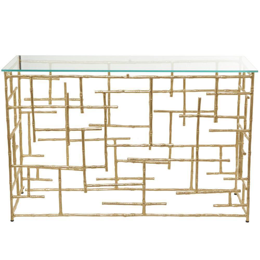 Litton Lane 51 in. Gold Extra Large Rectangle Aluminum Grid Style Frame ...