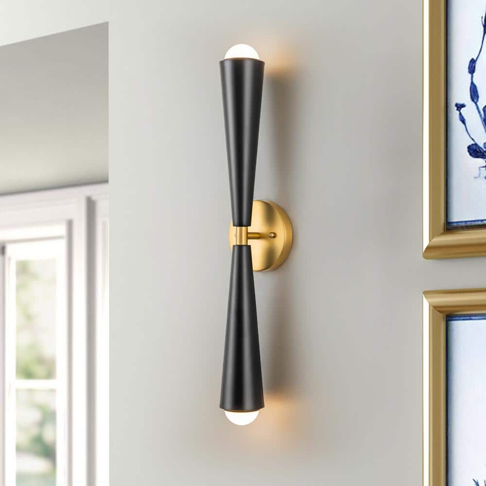 Rennnsan Paige 2-Light Black With Gold LED Wall Sconce WS8101-50258 ...