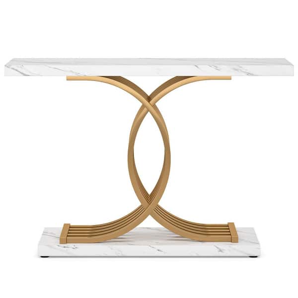 BYBLIGHT Terrella 39.37 in. White Rectangle Wood Console Table with ...