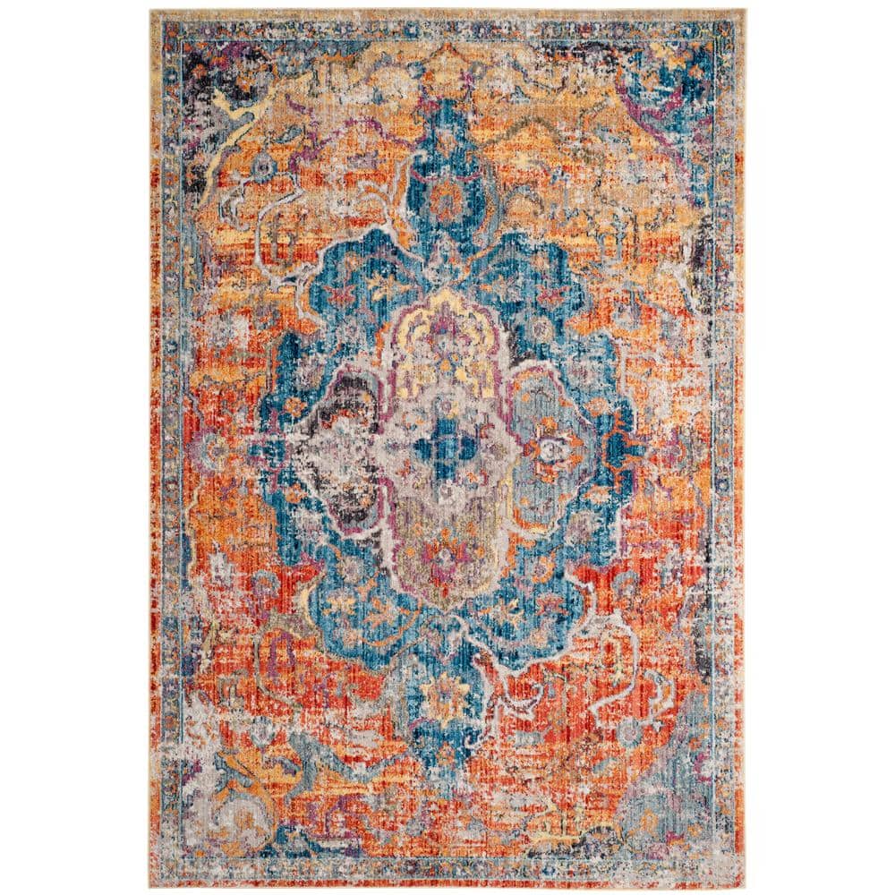 SAFAVIEH Bristol Blue/Orange 5 ft. x 8 ft. Border Area Rug BTL350S-5 ...