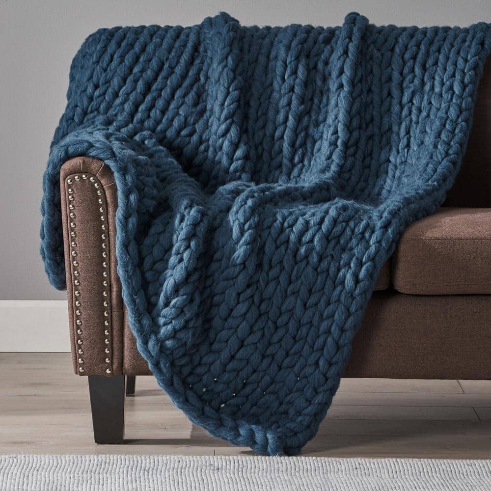 Noble House Marnie Blue Acrylic Throw Blanket 20100 - The Home Depot