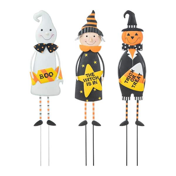 Glitzhome 24 in. H Halloween Metal Ghost, Witch and Pumpkin Yard Stake ...
