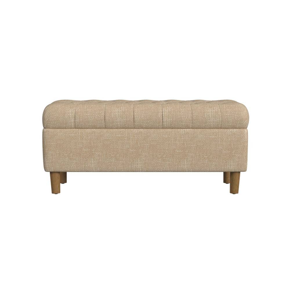 Homepop Light Tan Button Tufted Cream 40 in Bedroom Bench Backless with ...