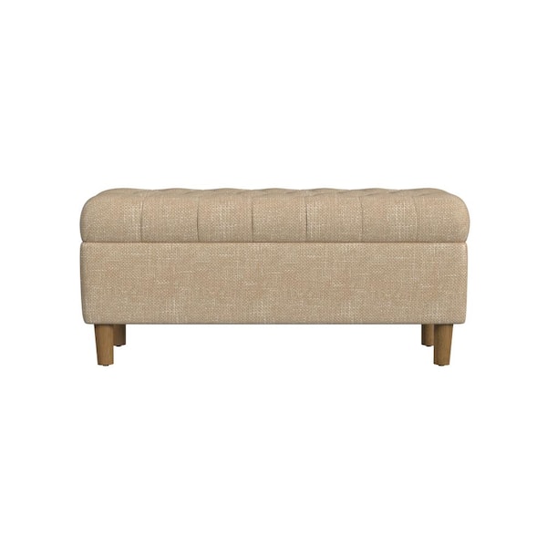 Homepop Light Tan Button Tufted Cream 40 in Bedroom Bench Backless with ...