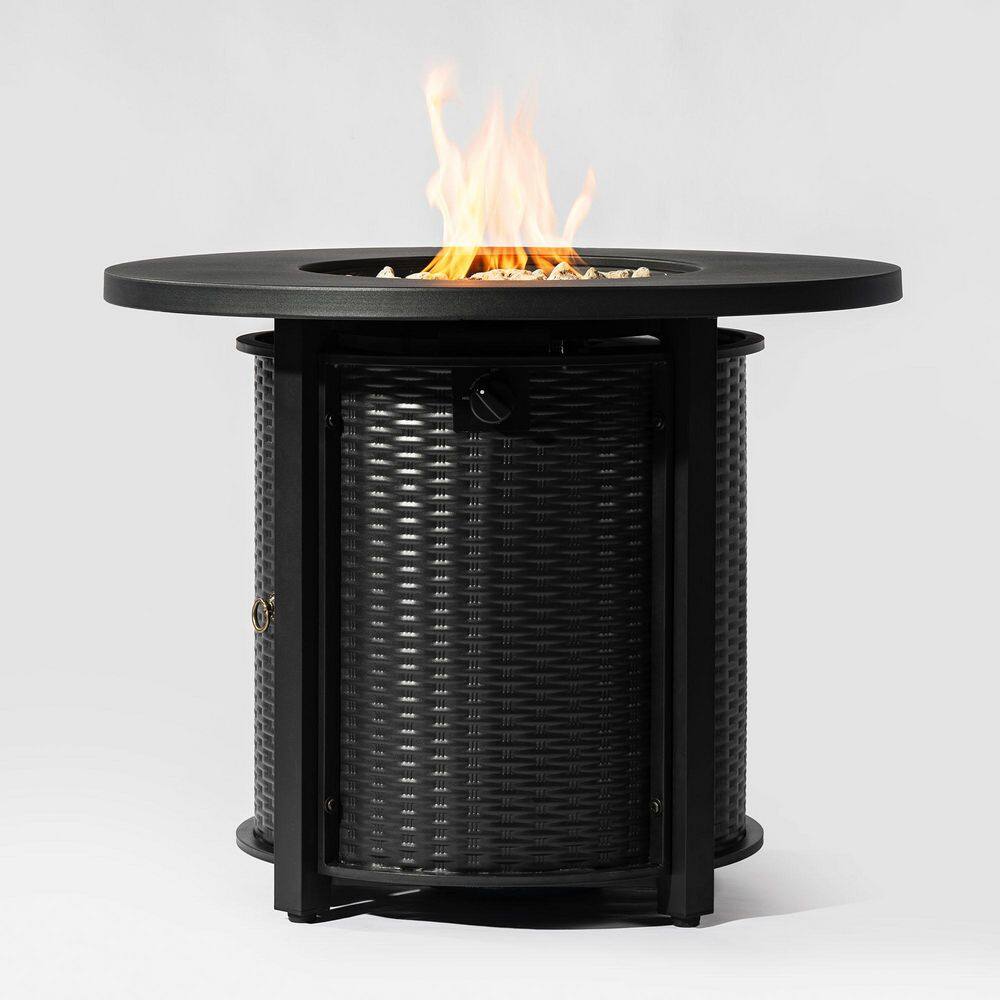 Runesay 32 in. Black Metal Round Outdoor Propane Gas Fire Pit Table ...