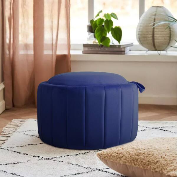 Uixe Modern Blue Velvet Round Accent Storage Ottoman (Set-1) FOP ...