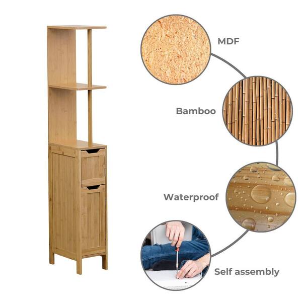 EVIDECO French home goods MAHE 7.2 in. W x 12 in. D x 51.4 in. H Free Standing Linen Cabinet Slim with 2 Doors Bamboo Brown 9931195
