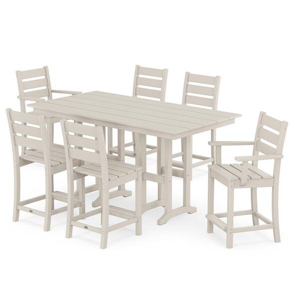 POLYWOOD Grant Park Sand 7-Piece HDPE Plastic Farmhouse Counter Set ...