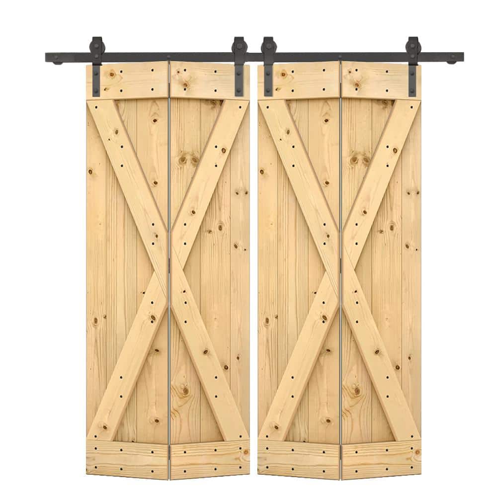 CALHOME 48 in. x 84 in. X Pre Assembled Unfinished Wood Double Solid Core Bi-fold Barn Doors ...
