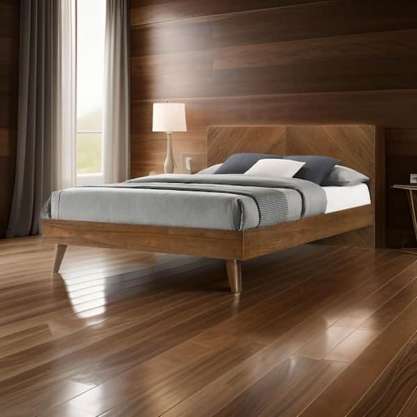 Benjara Nova Rem Brown Wood Frame King Size Platform Bed with Headboard ...