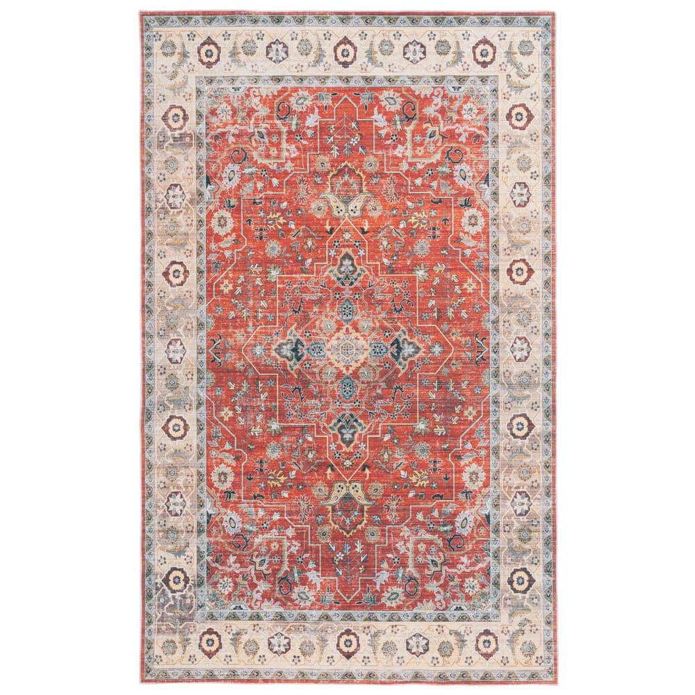 SAFAVIEH Arizona Rust/Beige 3 ft. x 5 ft. Border Ornate Machine ...