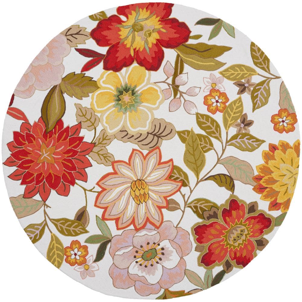 Nourison Fantasy Ivory 8 ft. x 8 ft. Botanical Contemporary Round Area ...