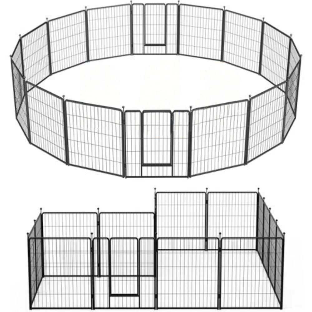 Tidoin 32 in. 16 Panels Black Metal Heavy Duty Portable Garden Fence ...