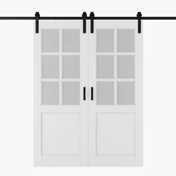 ARK DESIGN 64 in. x 80 in. 6 Lite Tempered Frosted Glass White Primed ...