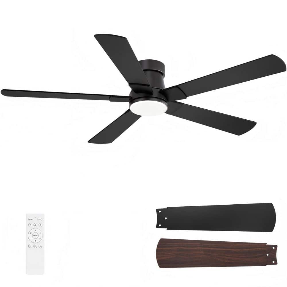 HINNIXY 52in Black Indoor/Outdoor Standard Flush Mount Ceiling Fan with ...
