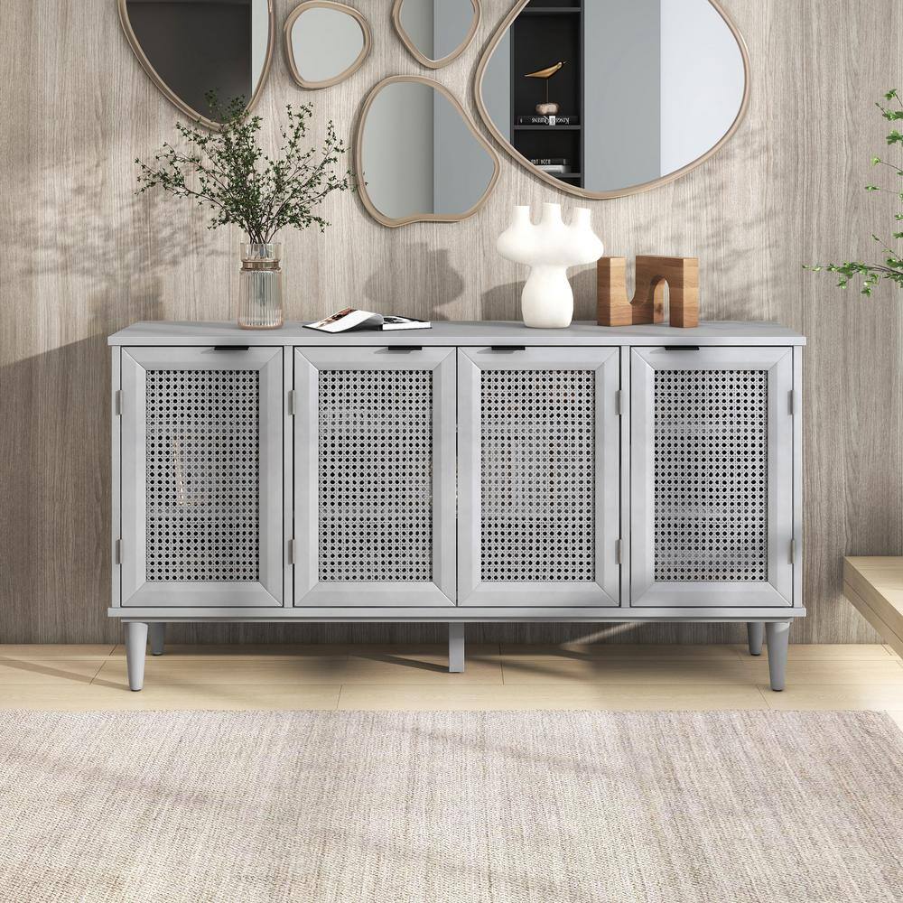 Harper & Bright Designs Large Storage Space Gray Wood 60 in. Sideboard ...