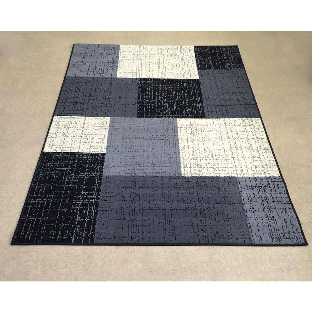 RugStylesOnline Modela Geometric Abstract Black and White 8 ft. x 10 ft ...