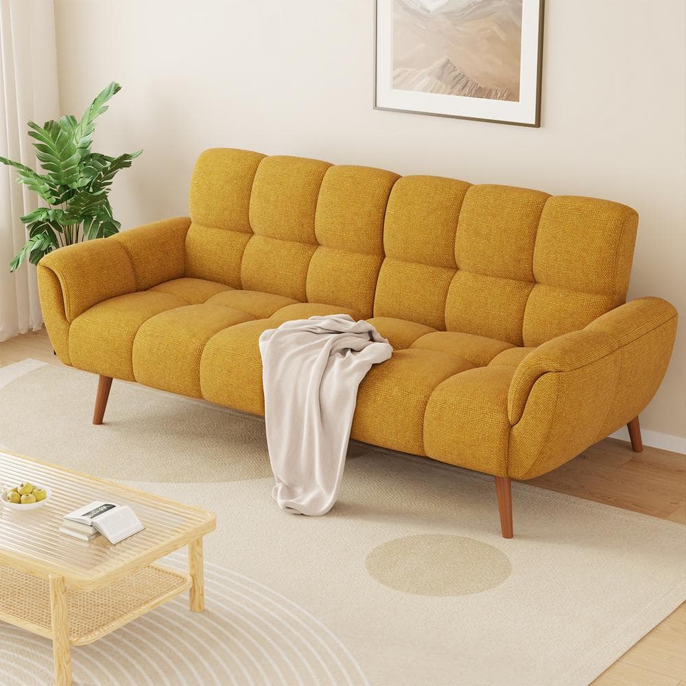 GOJANE Modern 76.7 in. Flared Arm Linen Rectangle Convertible Sofa in ...