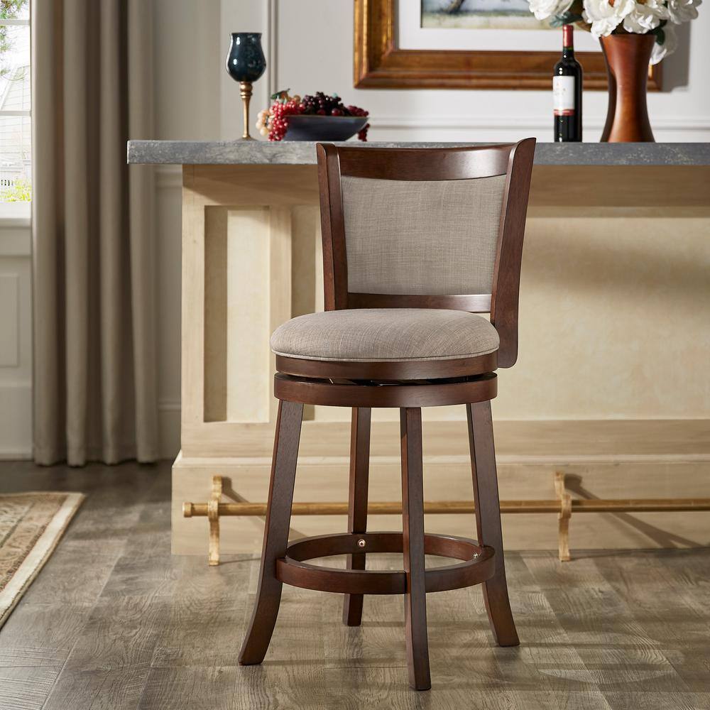 INSPIRE Q 37.8 in. Gray Panel Back Linen Swivel Counter Height Stool ...