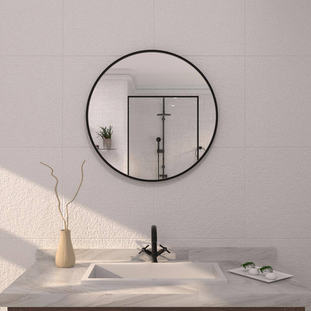tydex 24 in. W x 24 in. H Round Framed Wall Bathroom Vanity Mirror in ...
