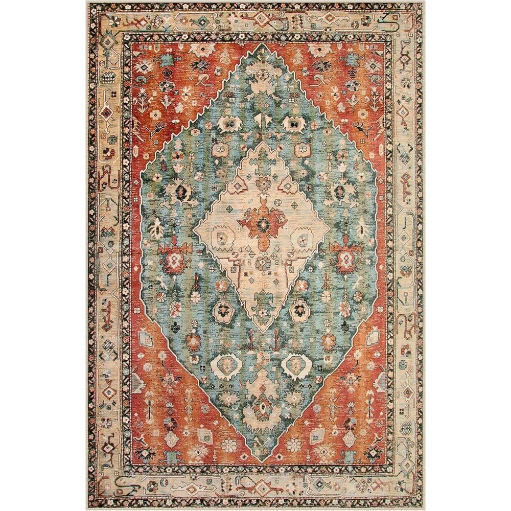 5 X 7 Multi-Colored Geometric Tribal Washable Living Room Bedroom Rug ...