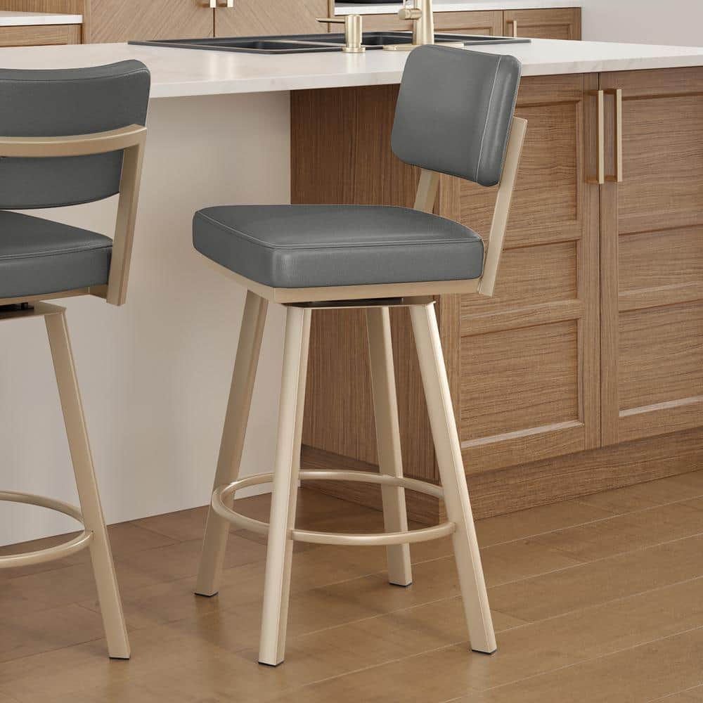 Amisco Alek 27 in. Shiny Charcoal Grey PVC / Gold Metal High Back ...