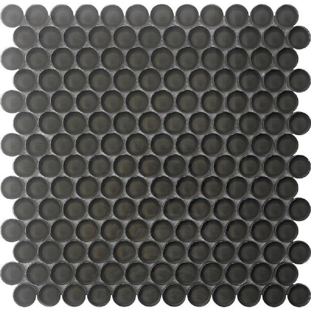Apollo Tile Ash Gray 4 in. x 5 in. Penny Round Polished Glass Mosaic ...