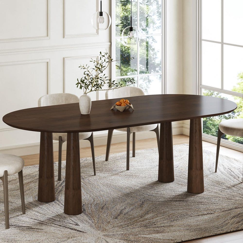 Dovelina Kathleen Walnut Color Wood 4 Legs Base 79 in. x 40 in. Oval ...