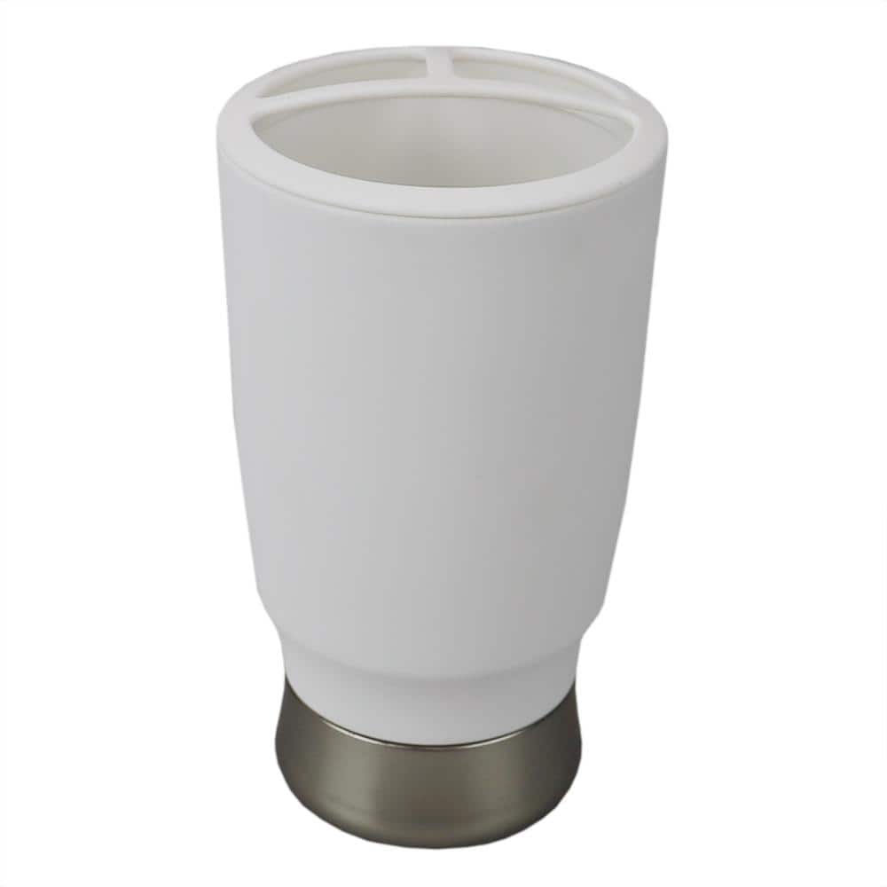 Home Basics 3 Section Rubberized Plastic Toothbrush Holder in White ...