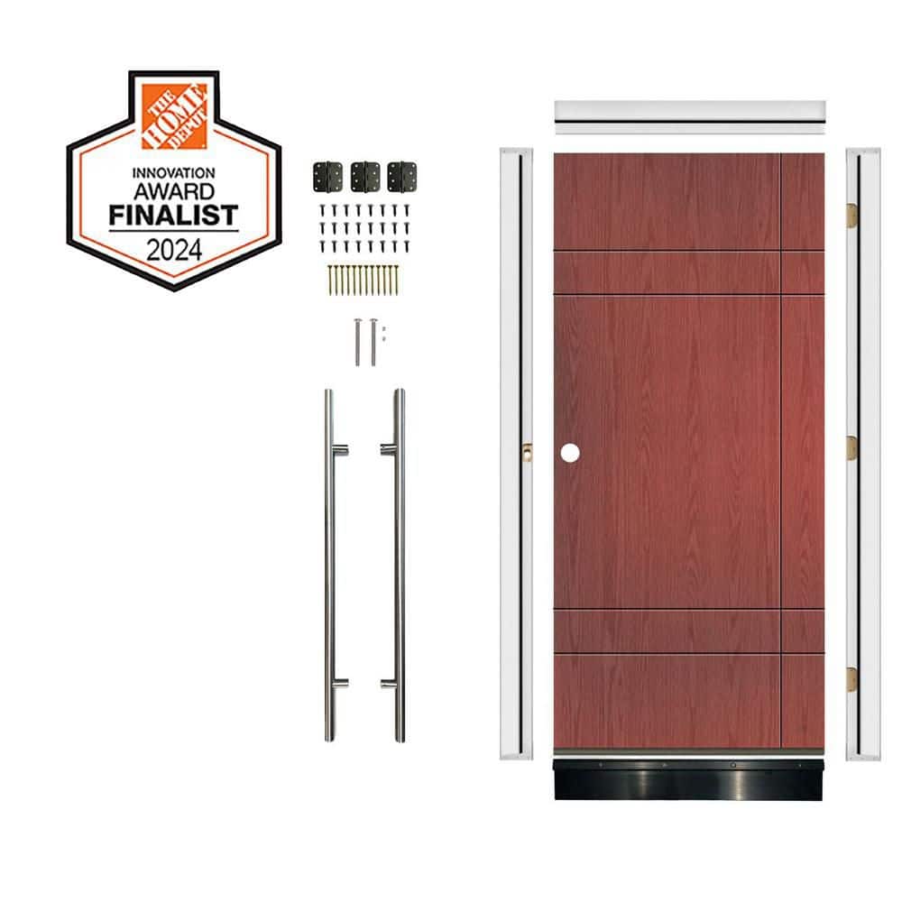 DIY Faux Pivot 36 in. x 79 in. Right-Hand 10-Grid Redwood Stain ...