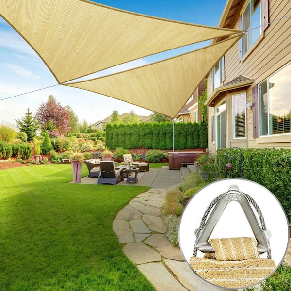 COLOURTREE Pro Ring Triangle 32 ft. x 32 ft. x 32 ft. Beige Sun Shade ...